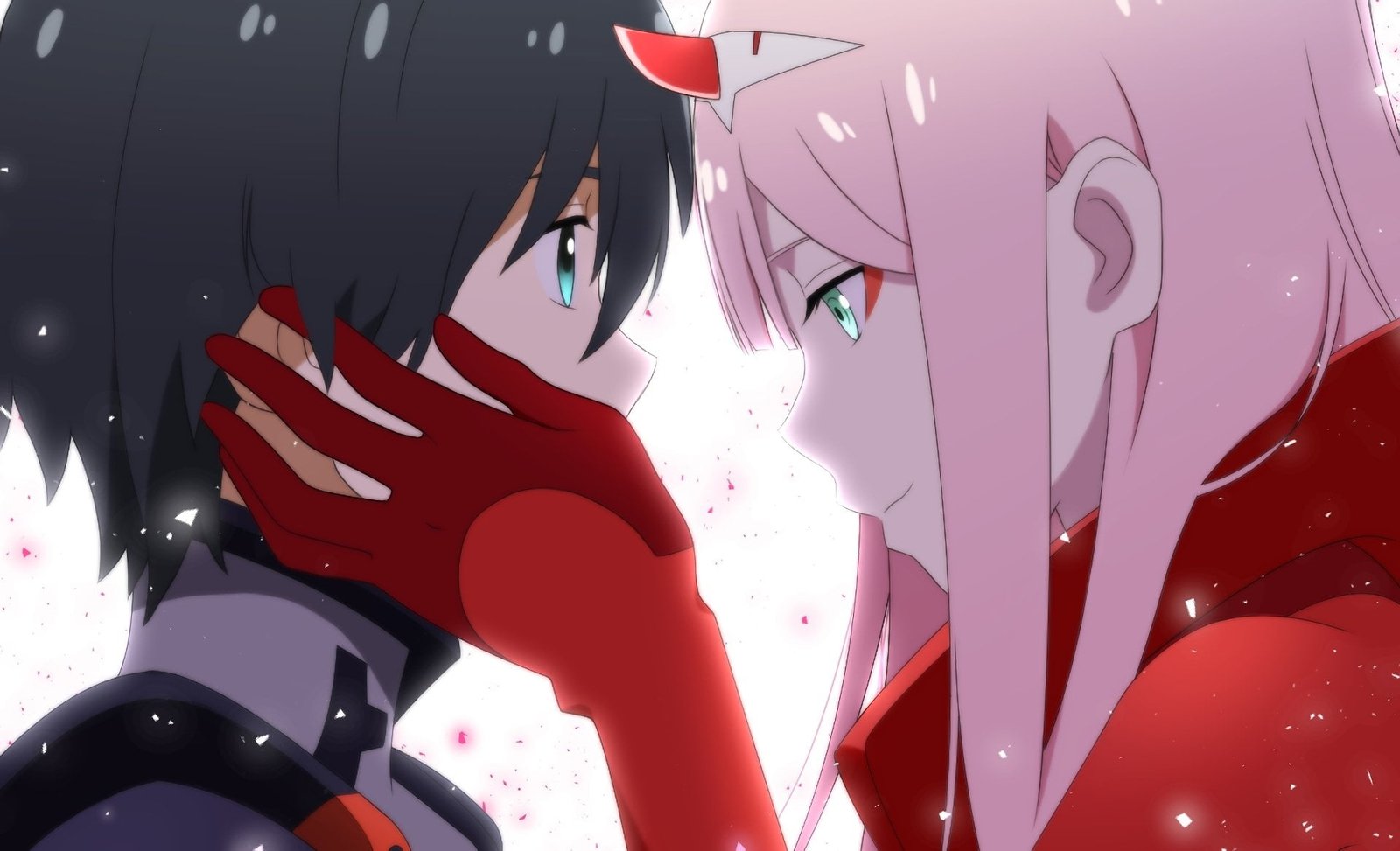 pink haired female anime character holds man's cheeks illustration 2k ...