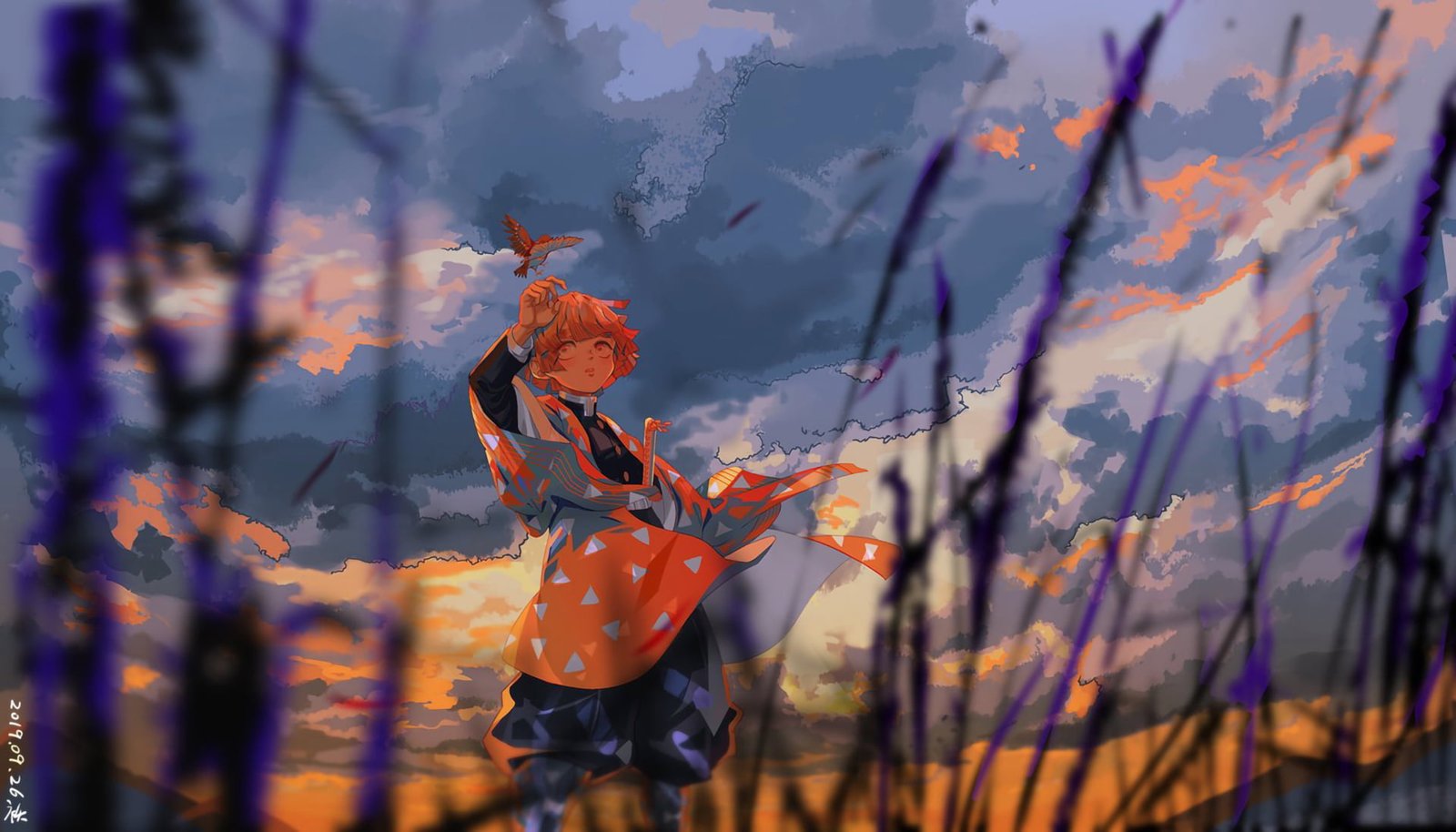 anime Kimetsu no Yaiba artwork Zenitsu Agatsuma sky 2k wallpapersbin