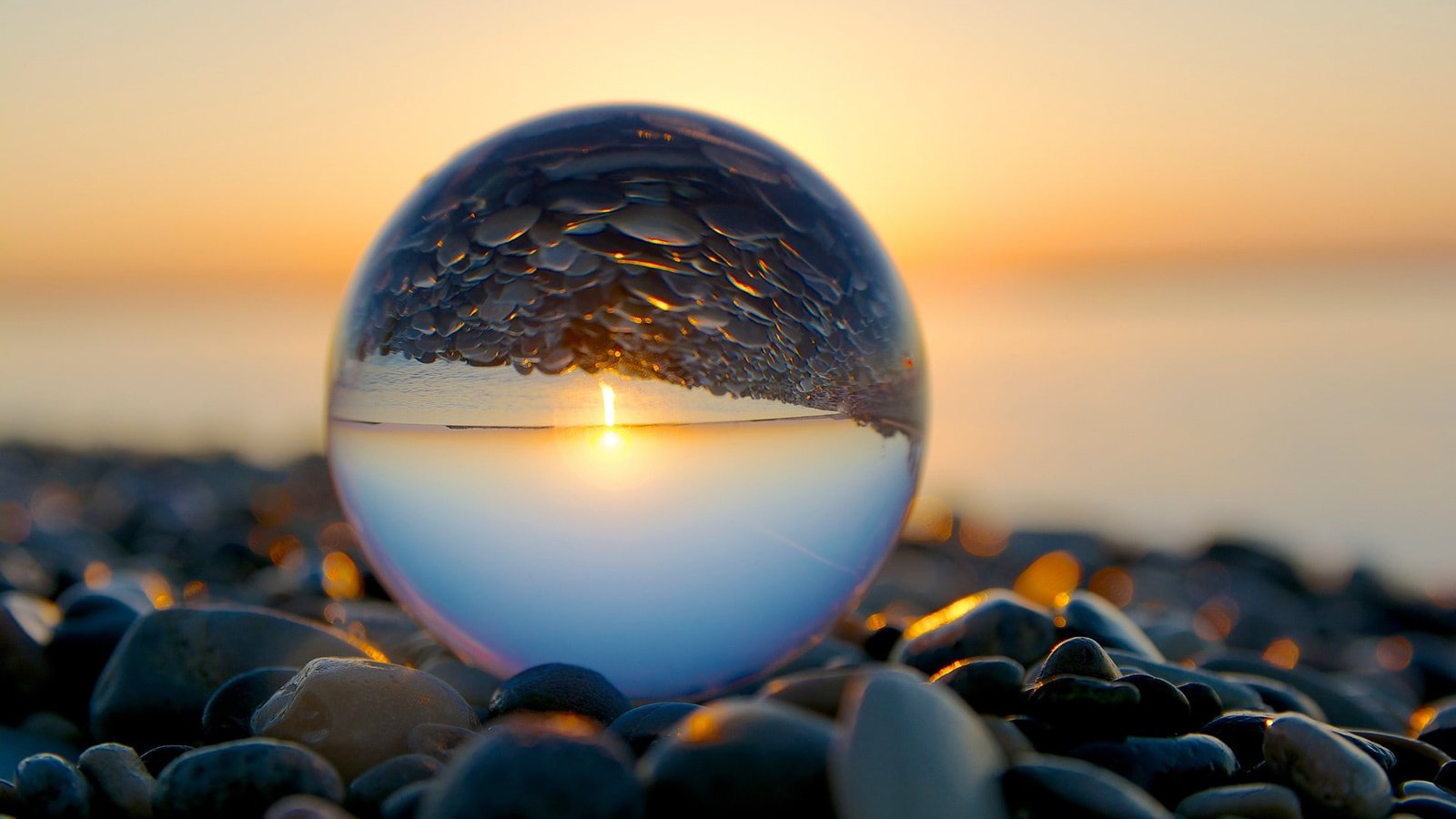 beach reflection marble pebbles sphere sunset sky nature 2k Crop ...